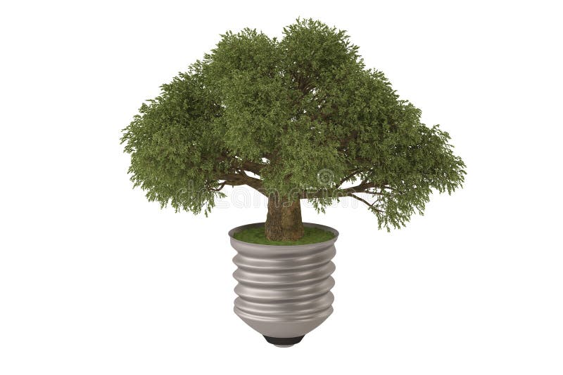 Green Tree Growing Out of a Bulb.3D Illustration. Stock Illustration ...