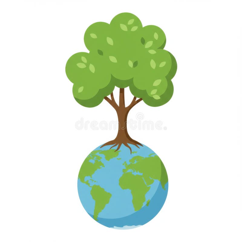 Green Tree Growing on Planet Earth Illustration Stock Illustration ...