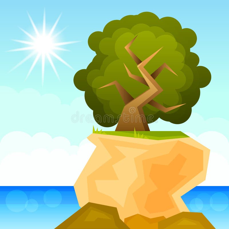 Green Tree Growing on a Rock Vector Stock Vector - Illustration of ...
