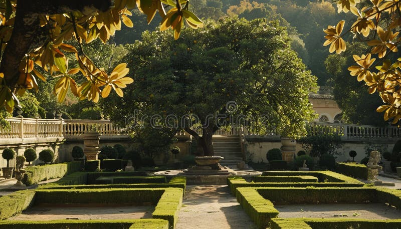 The Green Tree Grows in the Formal Garden, Surrounded by Nature Beauty ...