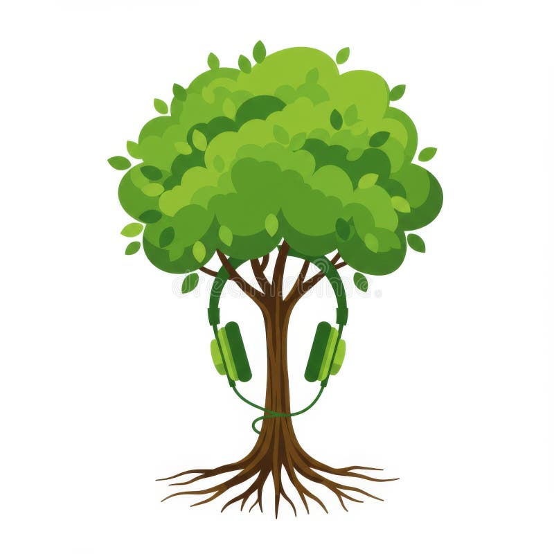Green Tree with Headphones Illustration Stock Illustration ...