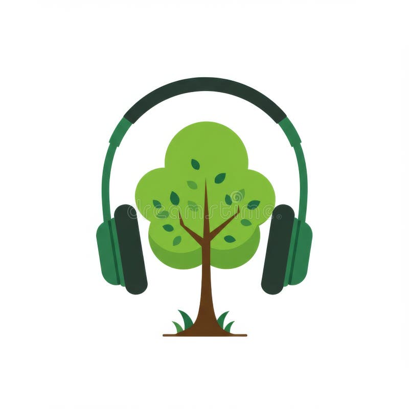 Green Tree with Headphones Illustration Stock Illustration ...