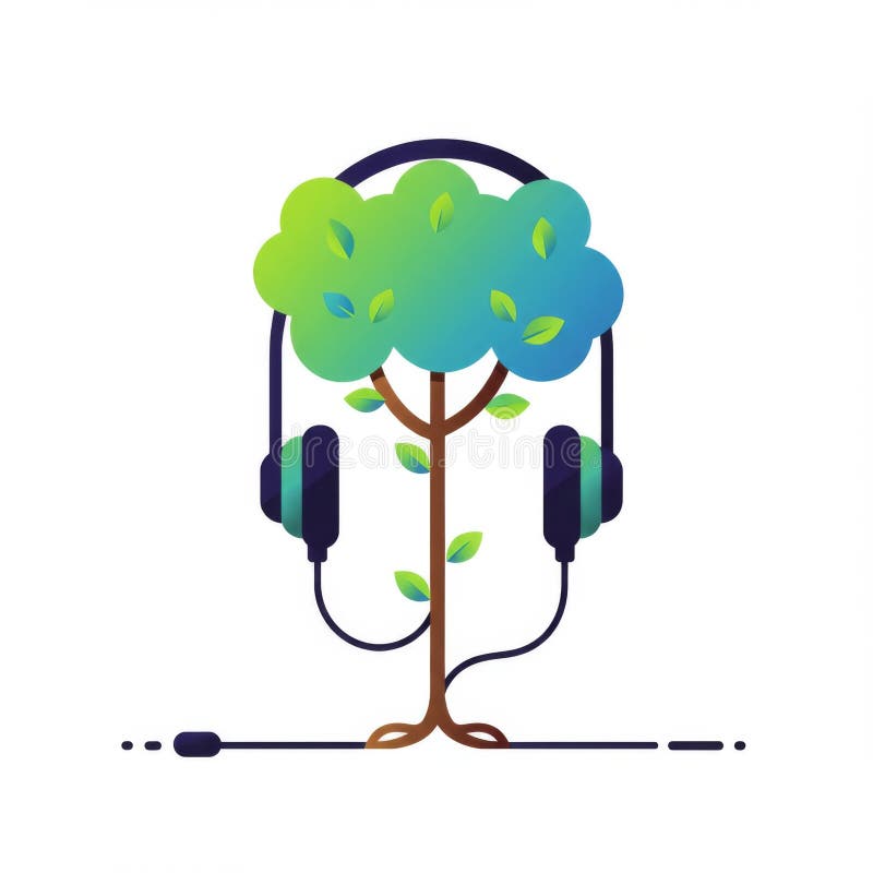 Green Tree with Headphones Illustration Stock Illustration ...
