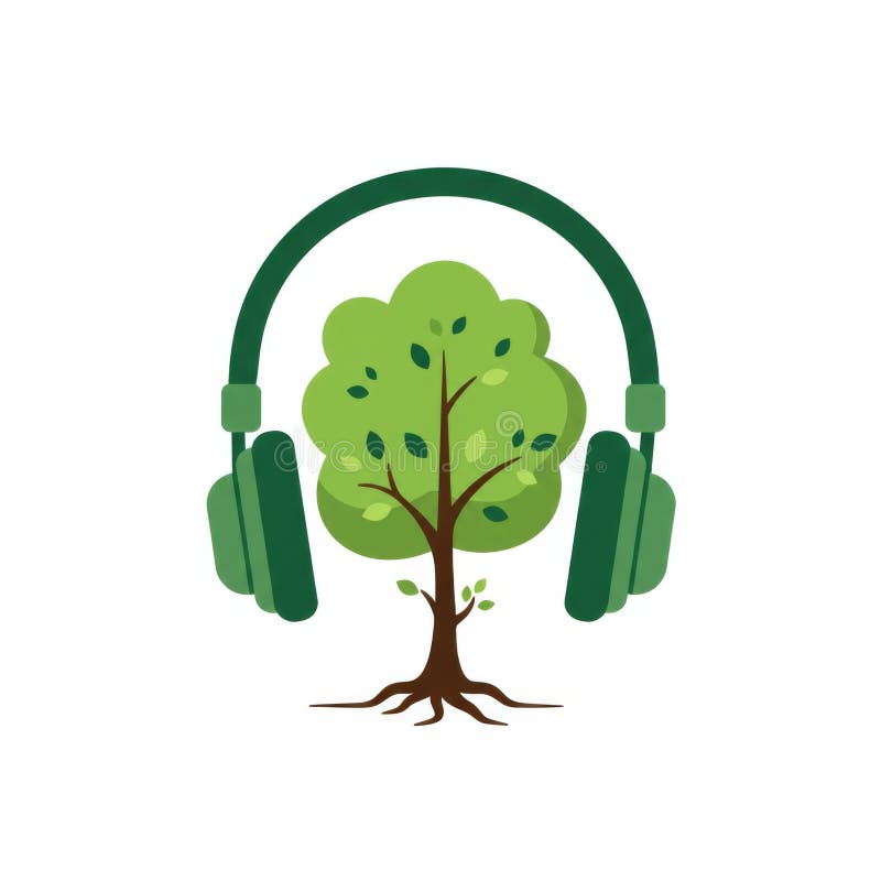 Green Tree with Headphones Illustration Stock Illustration ...