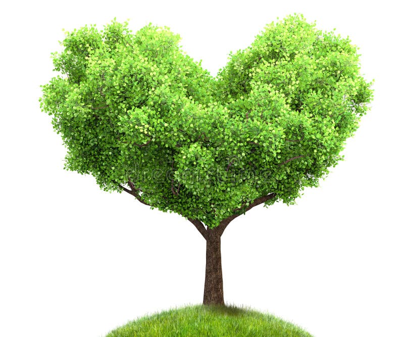 Green Tree in Heart Shape 3D Illustration, Environment Concept Stock ...