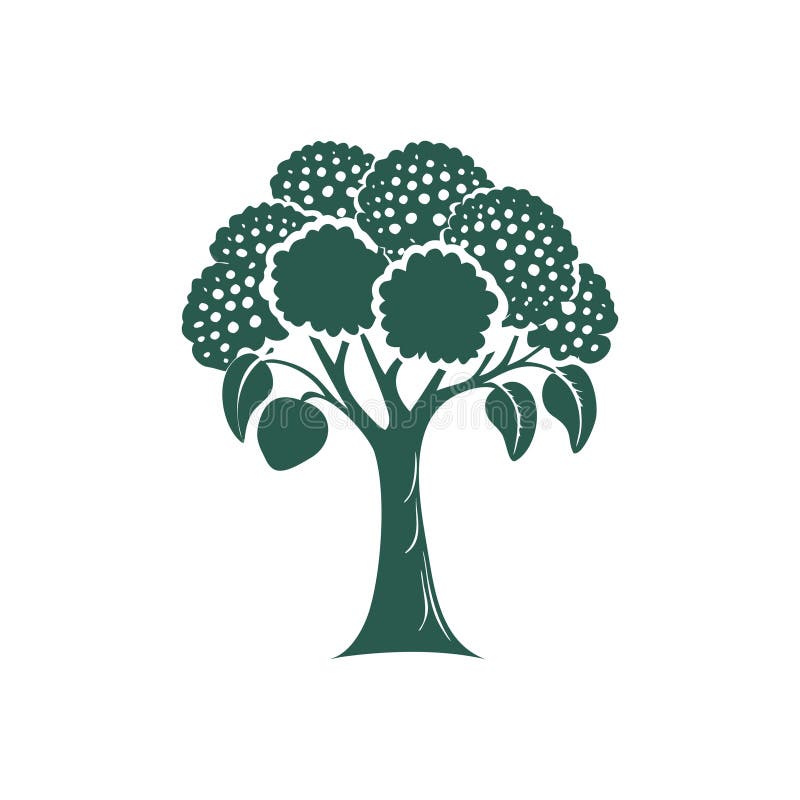 Green Tree Icon with Fruit and Leaves Isolated on White Background ...