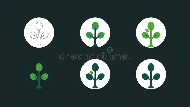 Green Tree Icons in White Circles on Dark Background for Business and ...