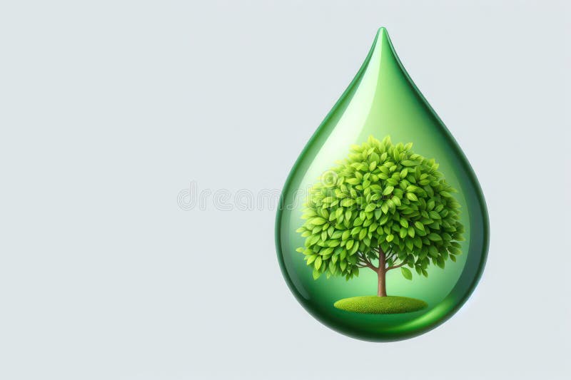 A Green Tree Inside a Drop. Space for Text. Stock Illustration ...