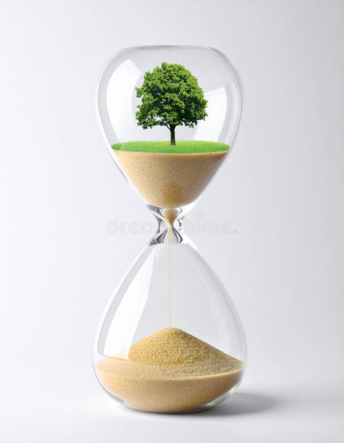 Green Tree Inside Hourglass with Sand on White Background Stock ...