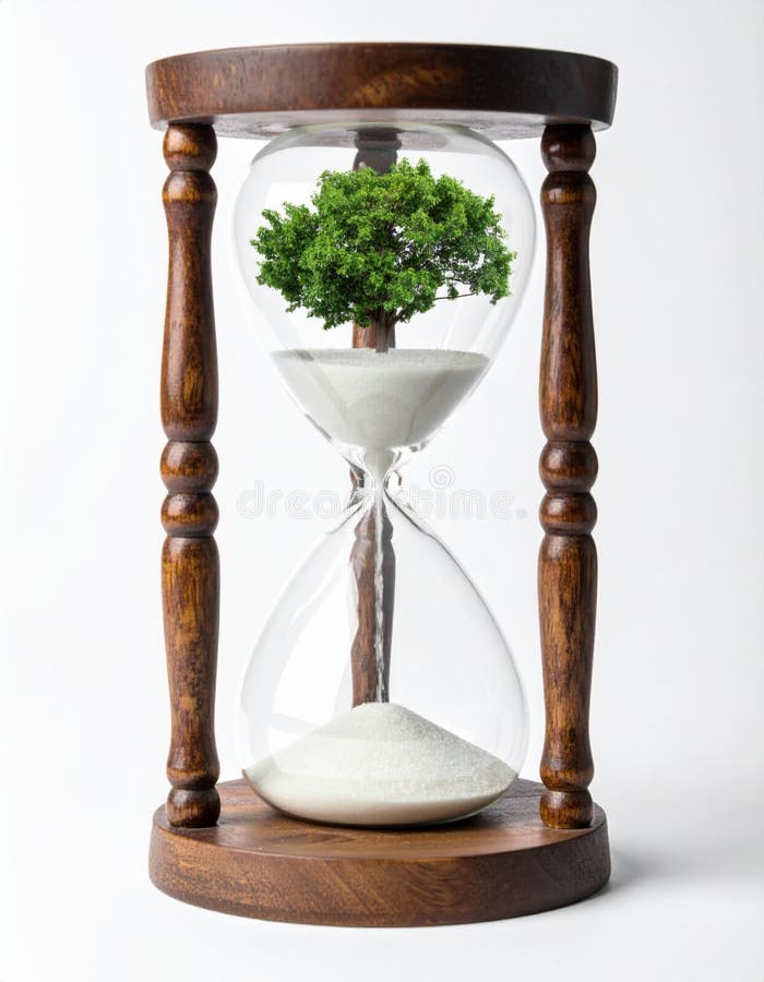 Green Tree Inside Wooden Hourglass on White Background Stock ...