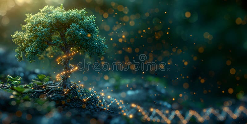 A Green Tree Intertwined with DNA, Representing Biotechnology or ...