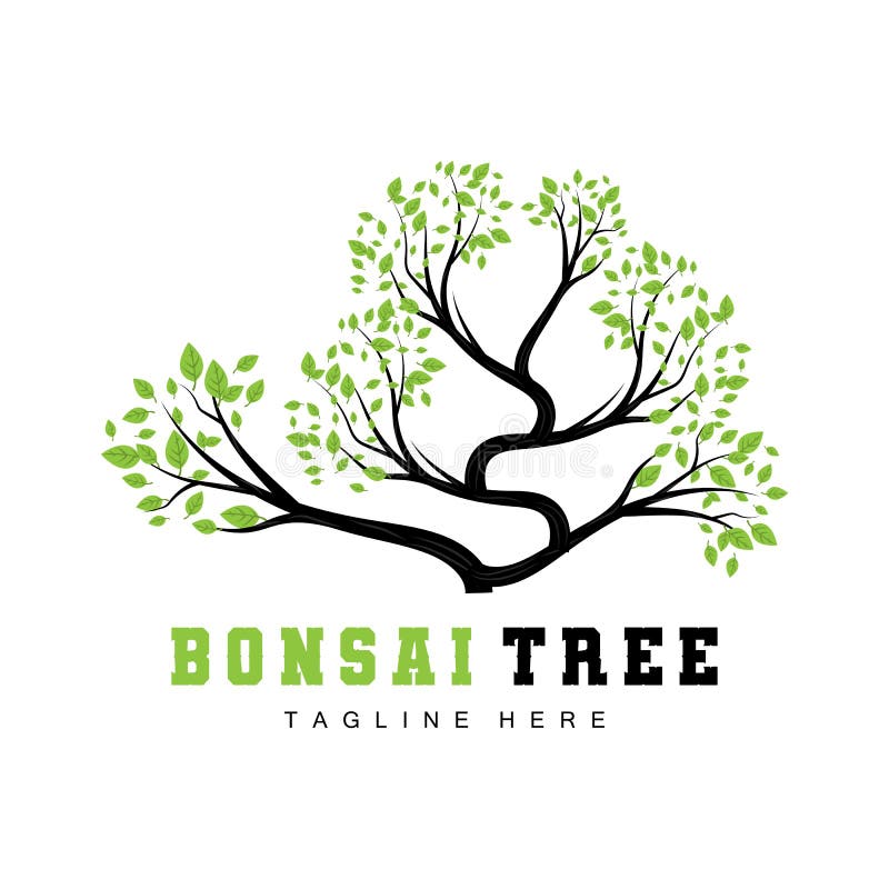 Green Tree Logo Design, Bonsai Tree Logo Illustration, Leaf and Wood ...