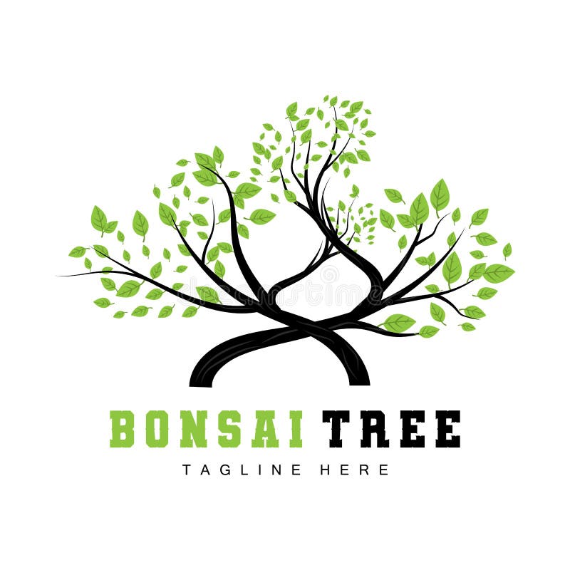 Green Tree Logo Design, Bonsai Tree Logo Illustration, Leaf and Wood ...