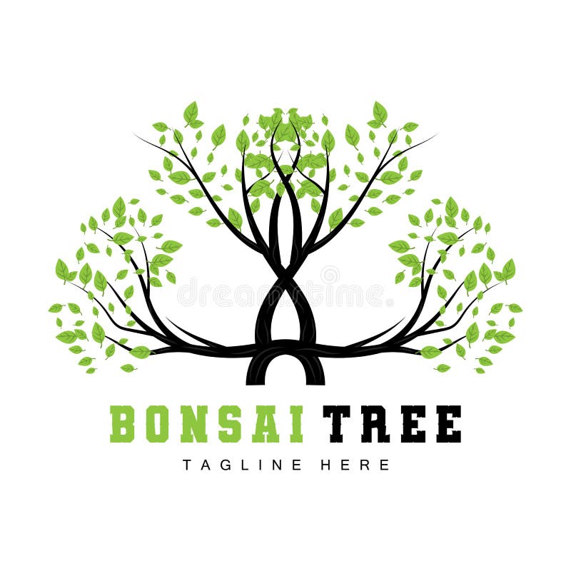 Green Tree Logo Design, Bonsai Tree Logo Illustration, Leaf and Wood ...