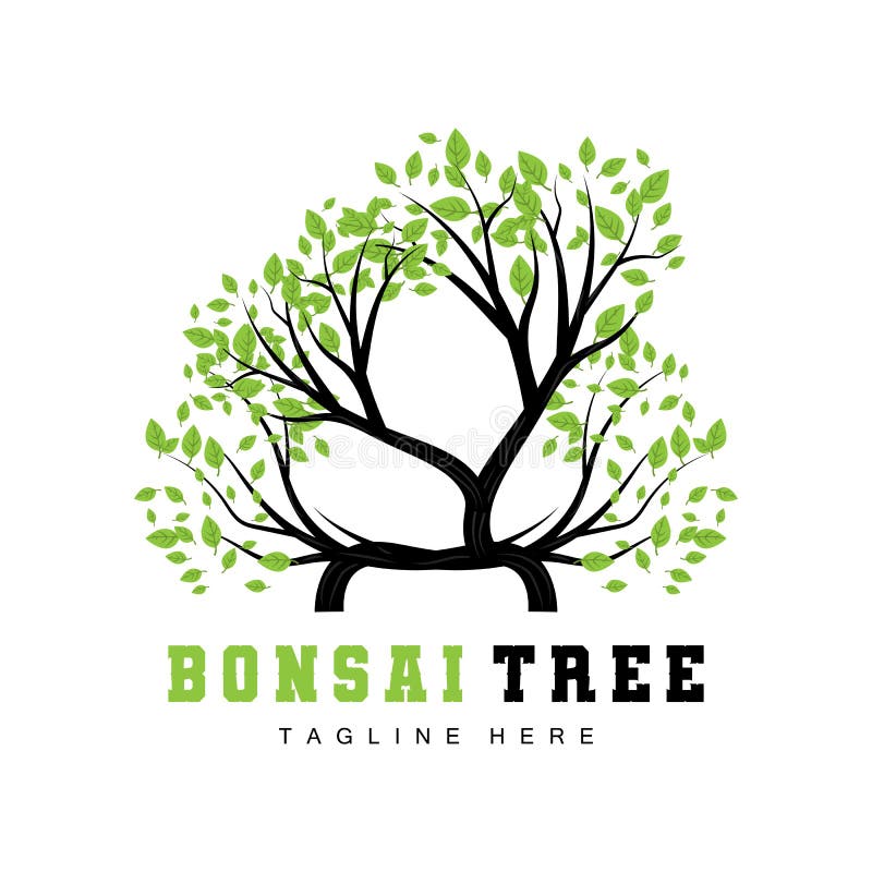 Green Tree Logo Design, Bonsai Tree Logo Illustration, Leaf and Wood ...