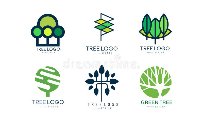 Green Tree Logo Design Set, Abstract Labels for Your Own Design Flat ...