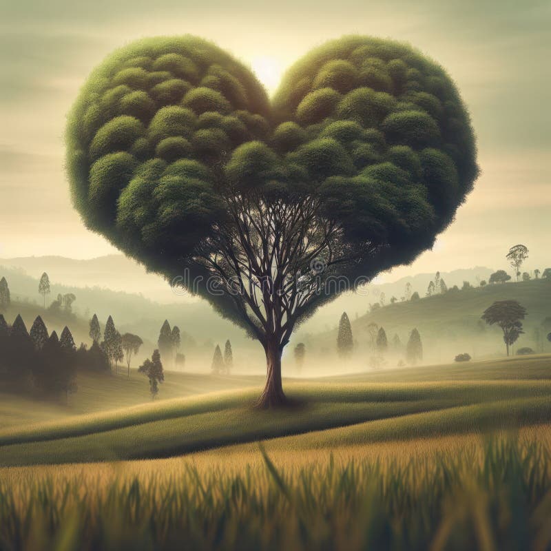 A Green Tree in a Meadow in the Shape of a Heart. Stock Illustration ...