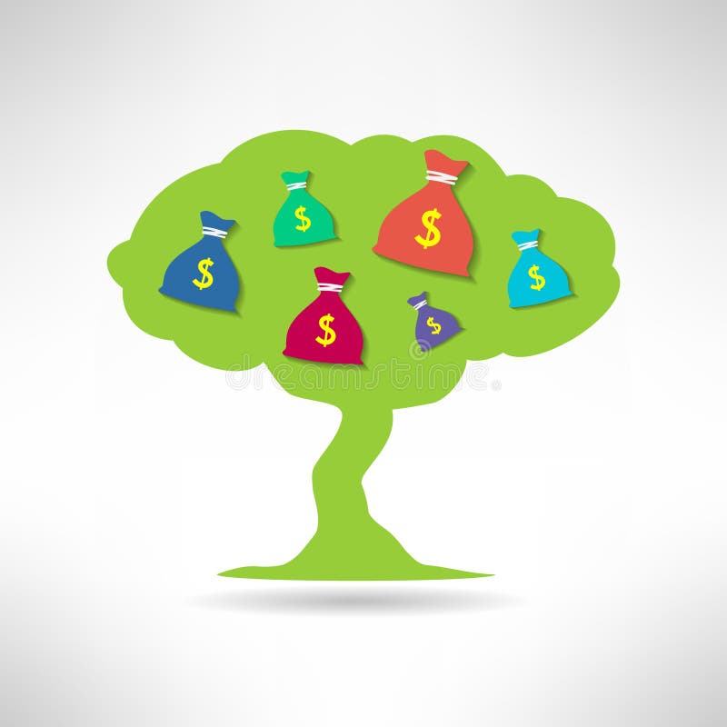 Green Tree with Money Bags. Prosperity and Stock Vector - Illustration ...