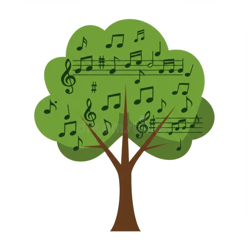 Green Tree with Musical Notes Illustration Stock Illustration ...