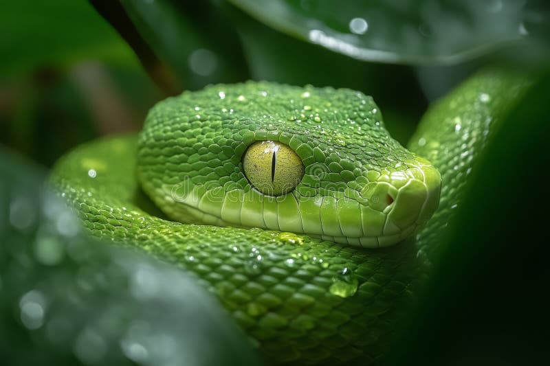 Green Tree Python Coiled among Lush Greenery, a Symbol of the Chinese ...