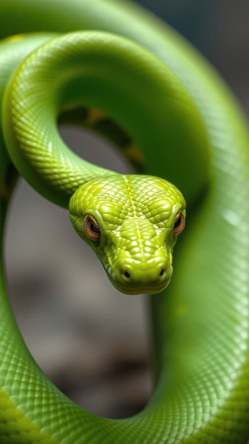 Green Tree Python Coiled and Poised in a Natural Habitat Showcasing ...