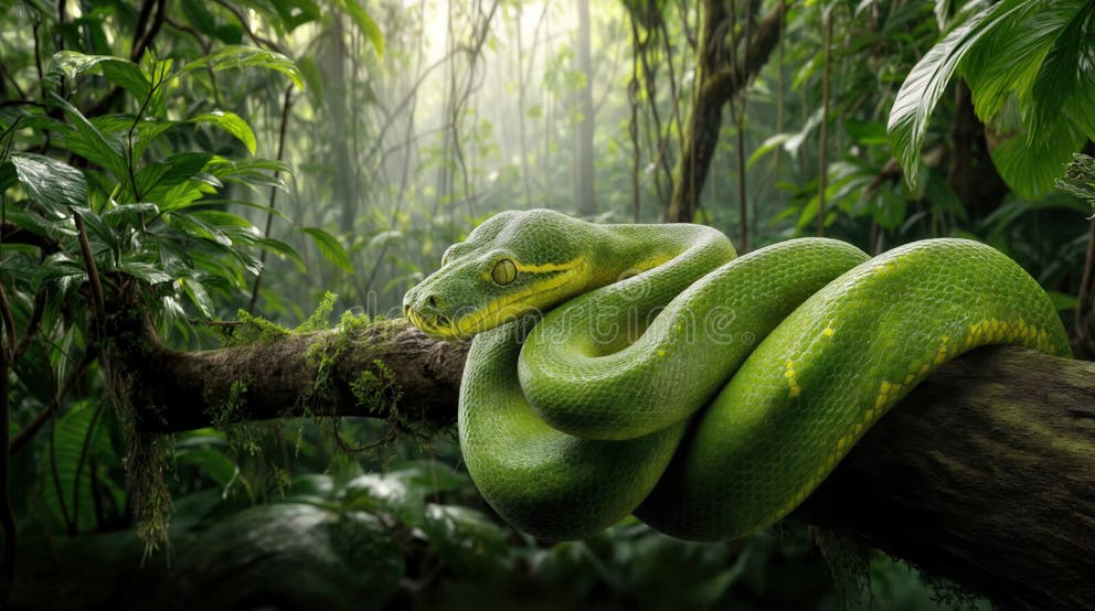 A Green Tree Python Morelia Viridis Stock Illustration - Illustration ...