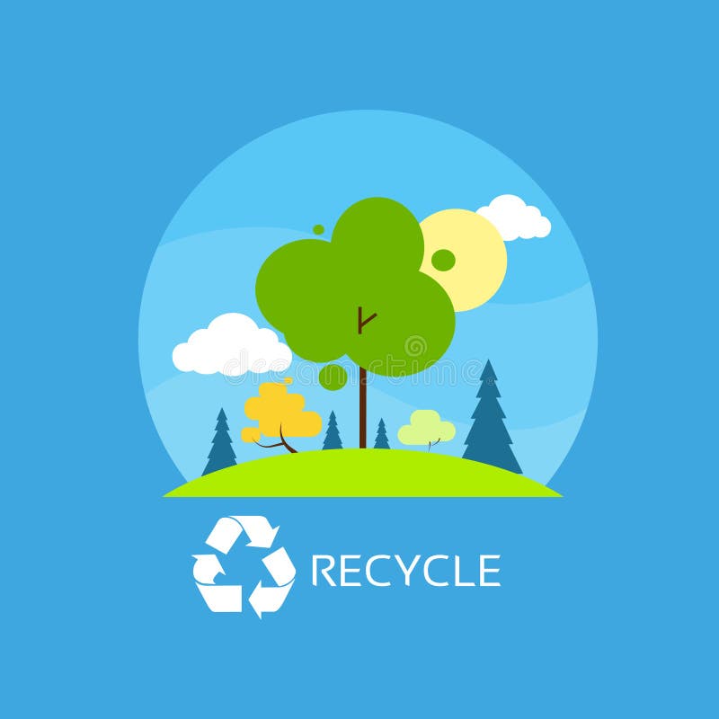 Green Tree Recycle Flat Eco Icon Blue Sky Clouds Stock Vector ...