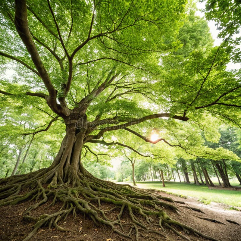 A green tree with roots stock illustration. Illustration of system ...