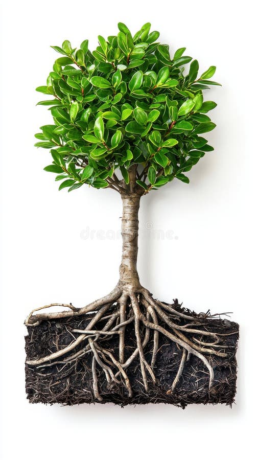 Green Tree with Roots Displayed on White Background for Nature Concept ...