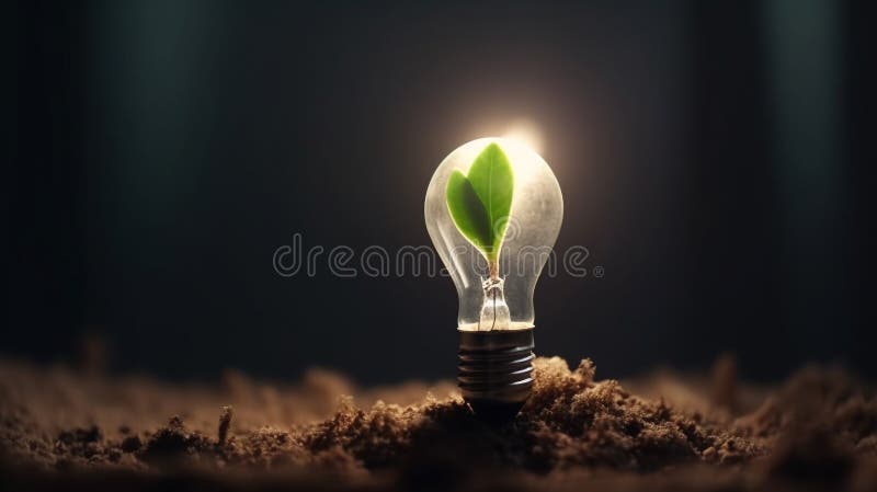 A Green Tree Seed Rows in a Light Bulb Eco and Technology Concept ...