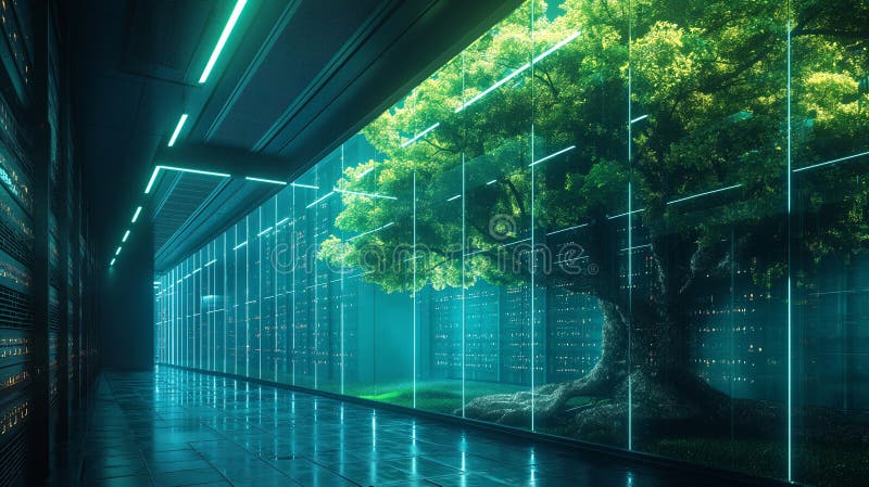 Green Tree in the Server Room Stock Illustration - Illustration of ...
