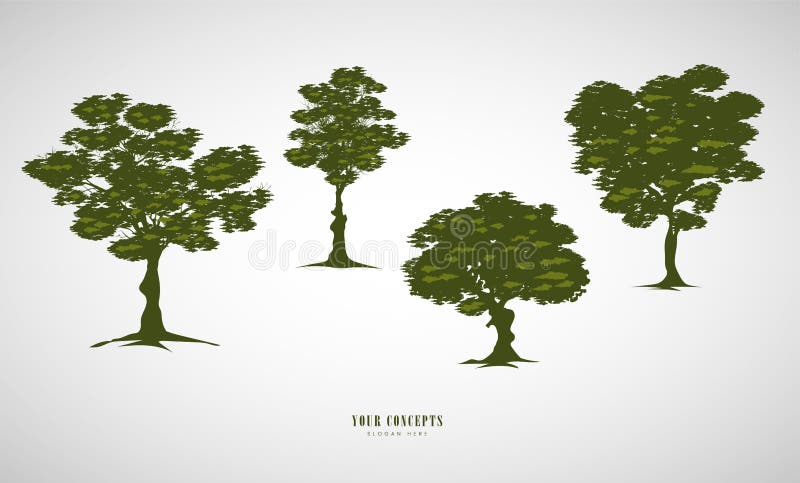 Green Tree Silhouettes on White Background Stock Vector - Illustration ...