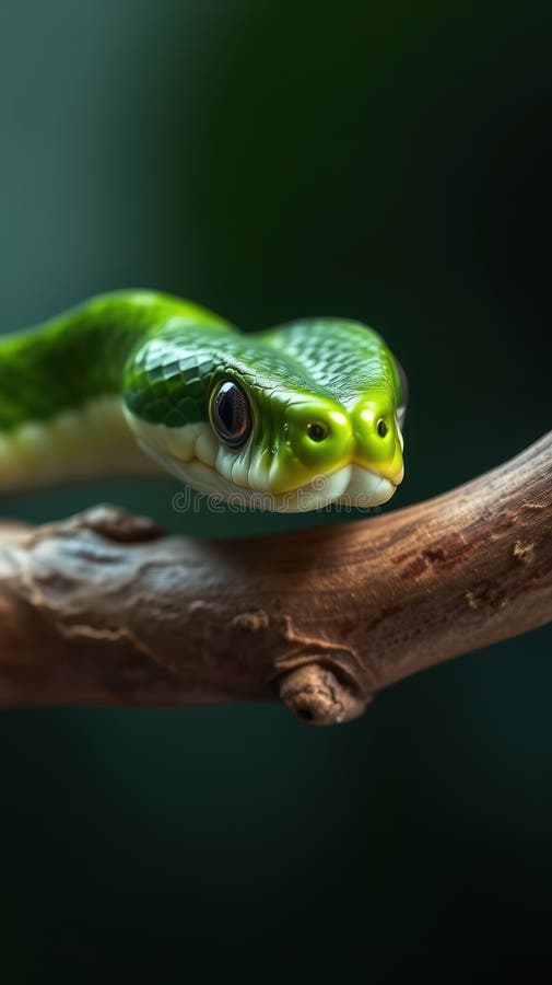 Green Tree Snake Resting on a Branch in a Lush Jungle Setting during ...