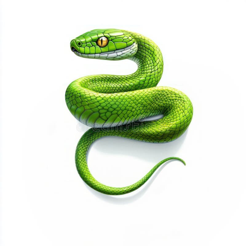 Green Tree Snake on White Background Stock Illustration - Illustration ...