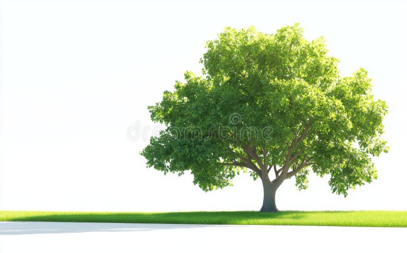 A Green Tree Surrounded by White with a Hint of Shadow Stock Image ...