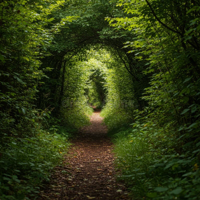 Green Tree Tunnel Pathway in Forest Stock Illustration - Illustration ...