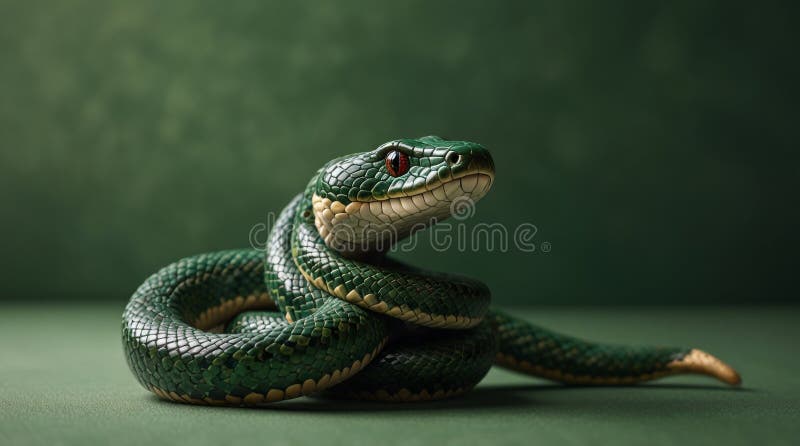 Green Tree Viper Posing on Seamless Green Background Stock Image ...