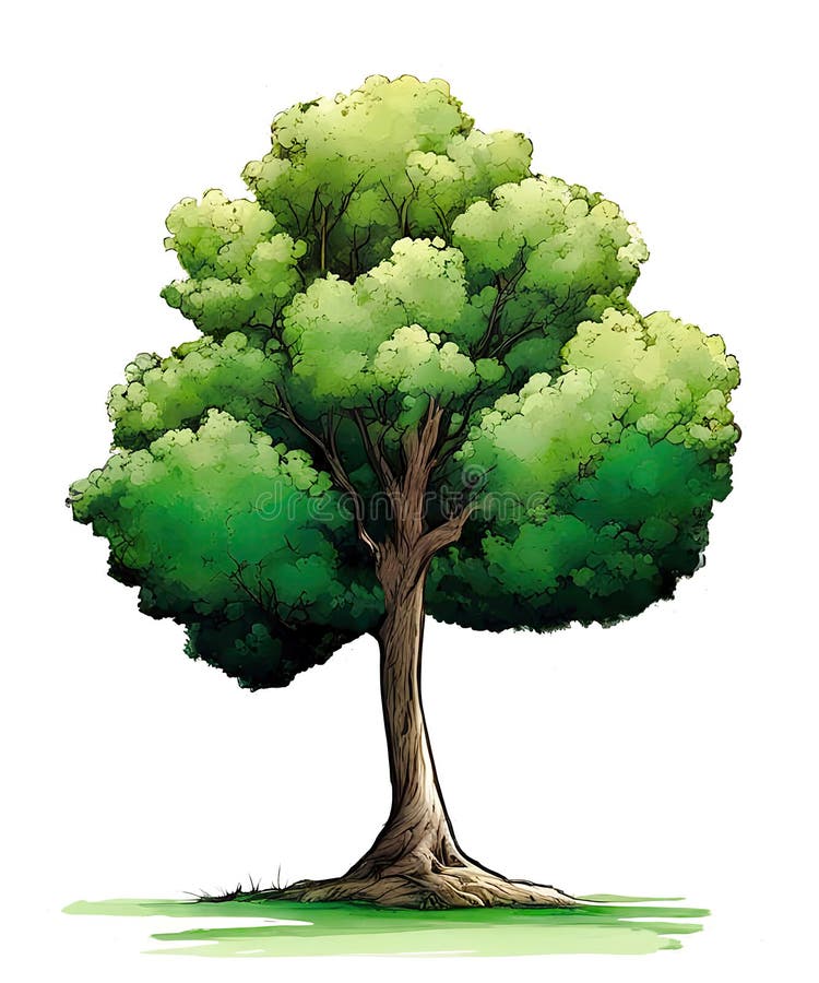 A Green Tree on a White Background in the Style of a Comic Book or ...