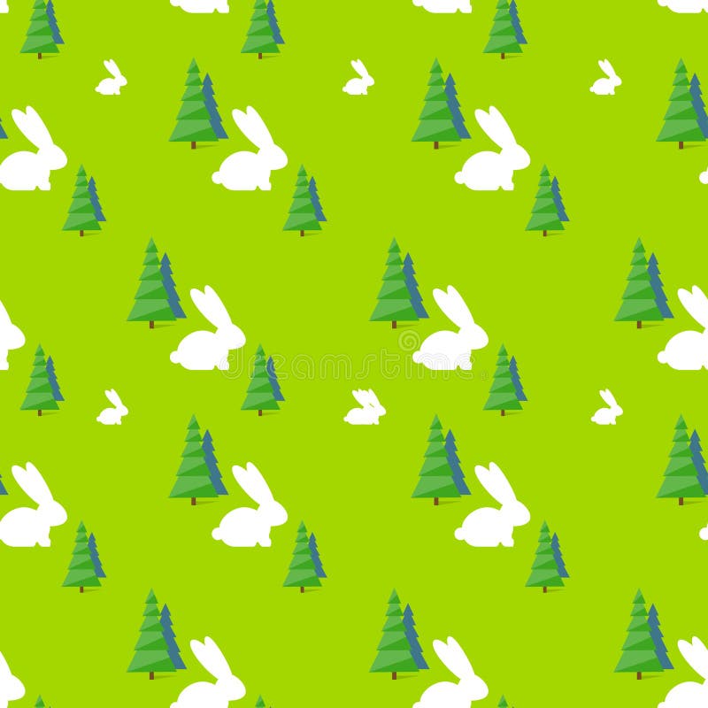 Green Tree White Rabbit Pattern Vector Stock Vector - Illustration of ...