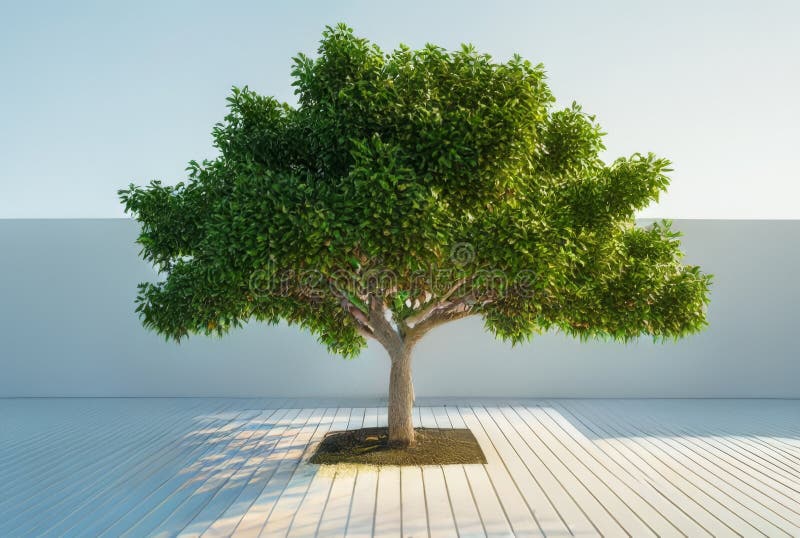 Green Tree in a White Room. 3d Rendering, Mock Up Stock Illustration ...