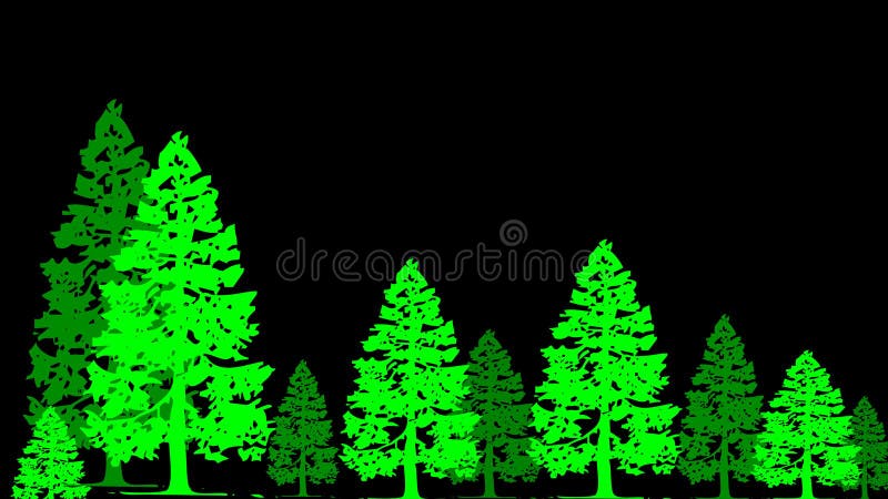 Green Trees on a Black Background Stock Illustration - Illustration of ...