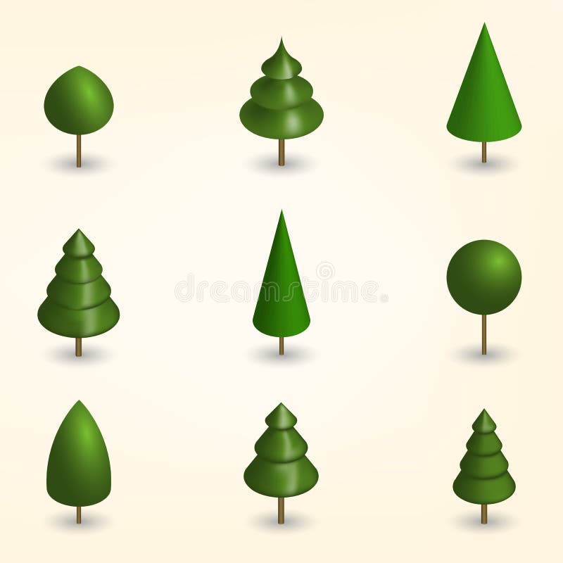 Green Trees in 3D, Vector Illustration. Stock Vector - Illustration of ...