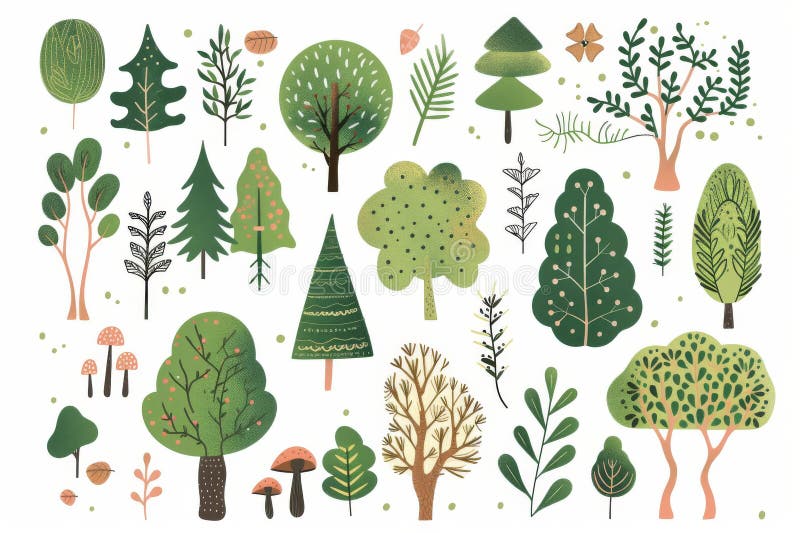 Green Trees Drawing Collection, Kids Book Illustration Stock Photo ...
