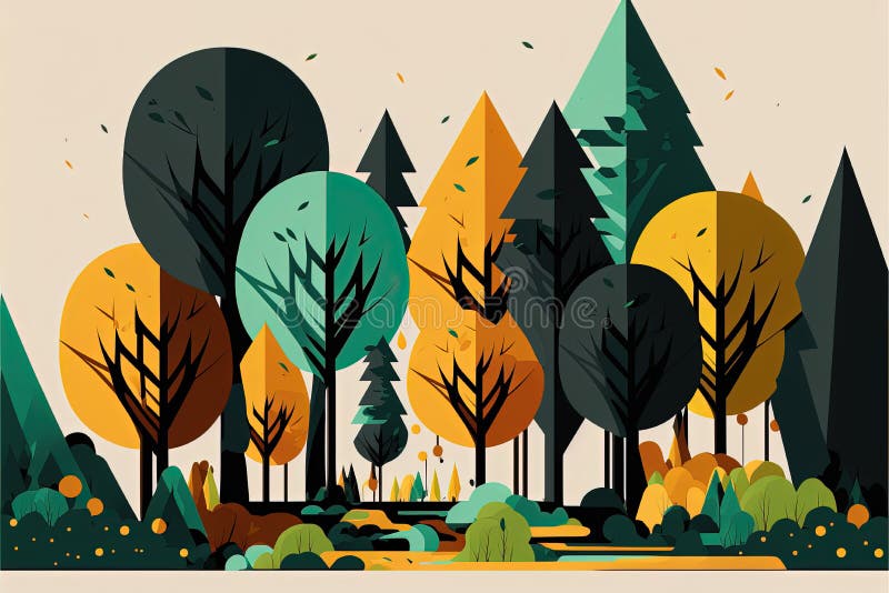 Green Trees and Forest, Flat Design Illustration. Generative Ai Stock ...