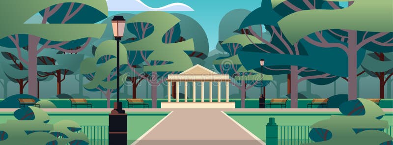 Green Trees in Public Summer City Park Horizontal Stock Vector ...