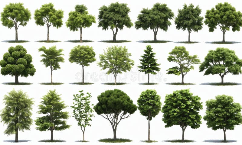 Green Trees with Shadows Isolated on White Background Stock ...
