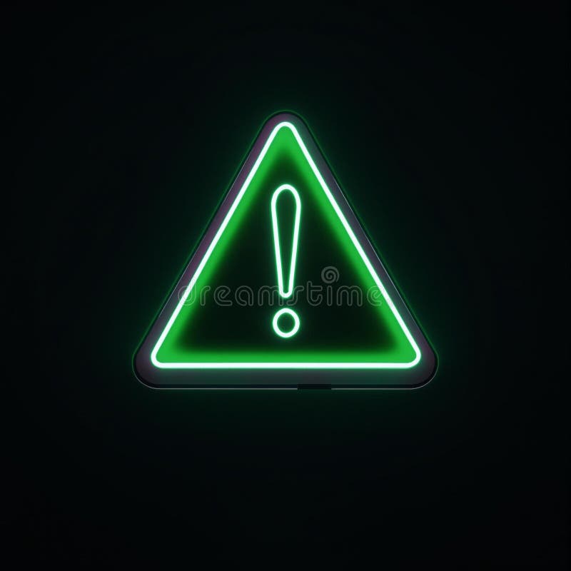 Green Triangle Sign, Exclamation Point on Dark Stock Illustration ...