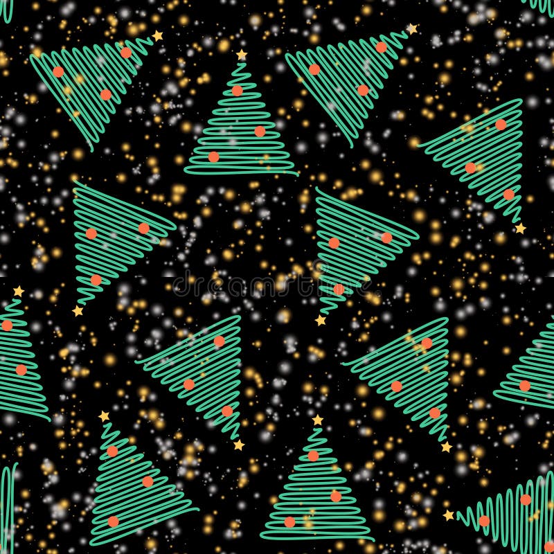 Green Triangle Wavy Line Christmas Trees with Stars on Black Background ...