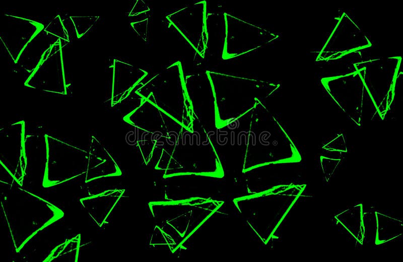 Green Triangles on Black Background. Abstract Image. Luminous Colours ...
