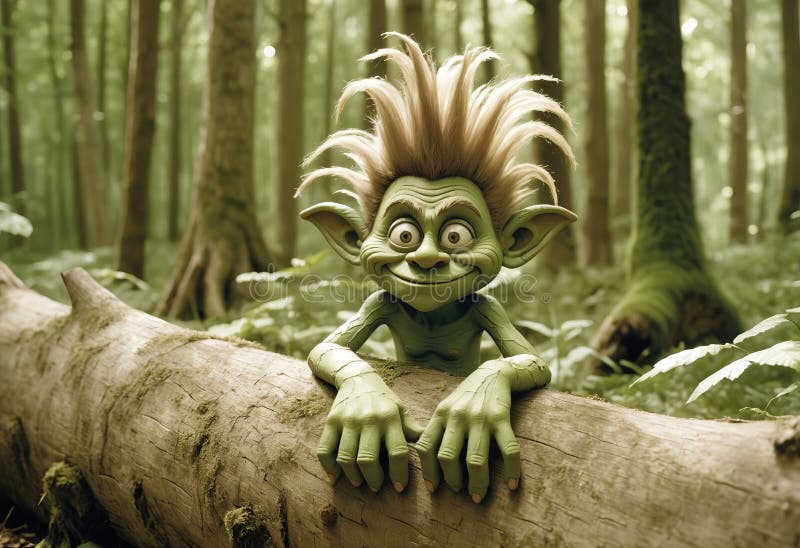 A Green Troll Doll with Large Eyes and a Mohawk-style Hairstyle Stock ...